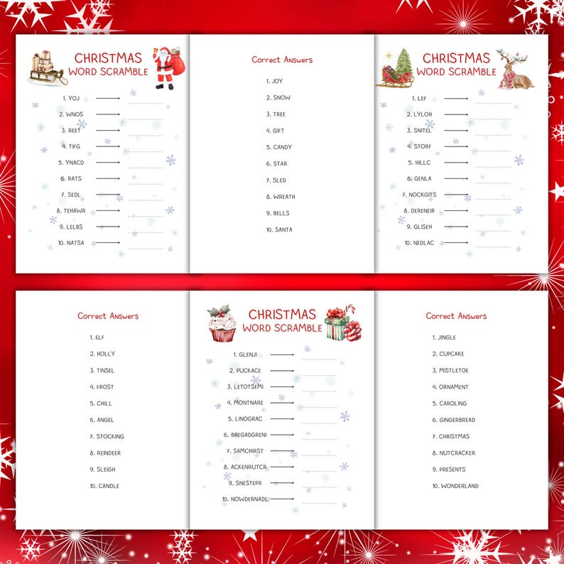 Christmas Word Scramble Games for Kids, Printable Winter Word Scrambles ...