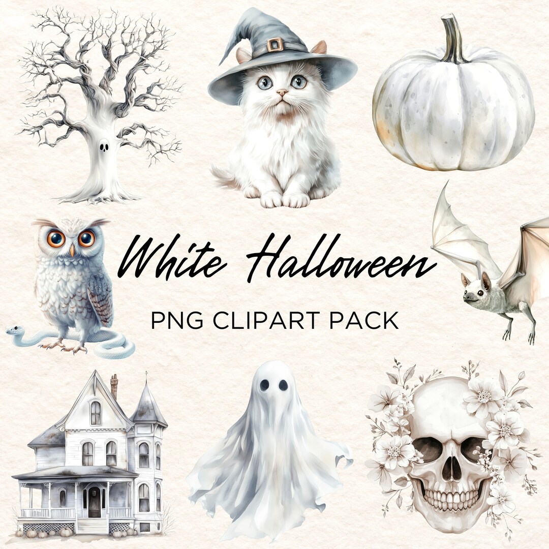 White Halloween Clipart Pack, Downloadable Spooky Halloween-themed ...