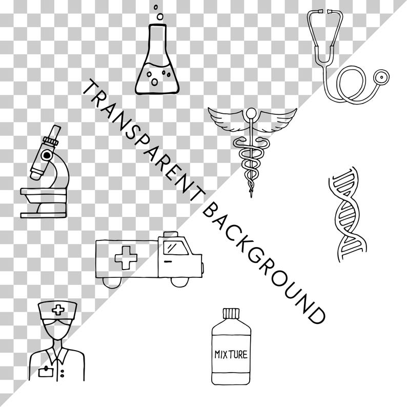 Hand-drawn Medical Clip Art, Healthcare Images, Hospital Icon Set ...