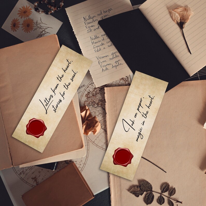 5 Printable Bookmarks, Fancy Vintage Style Bookmarks With Wax Seal ...