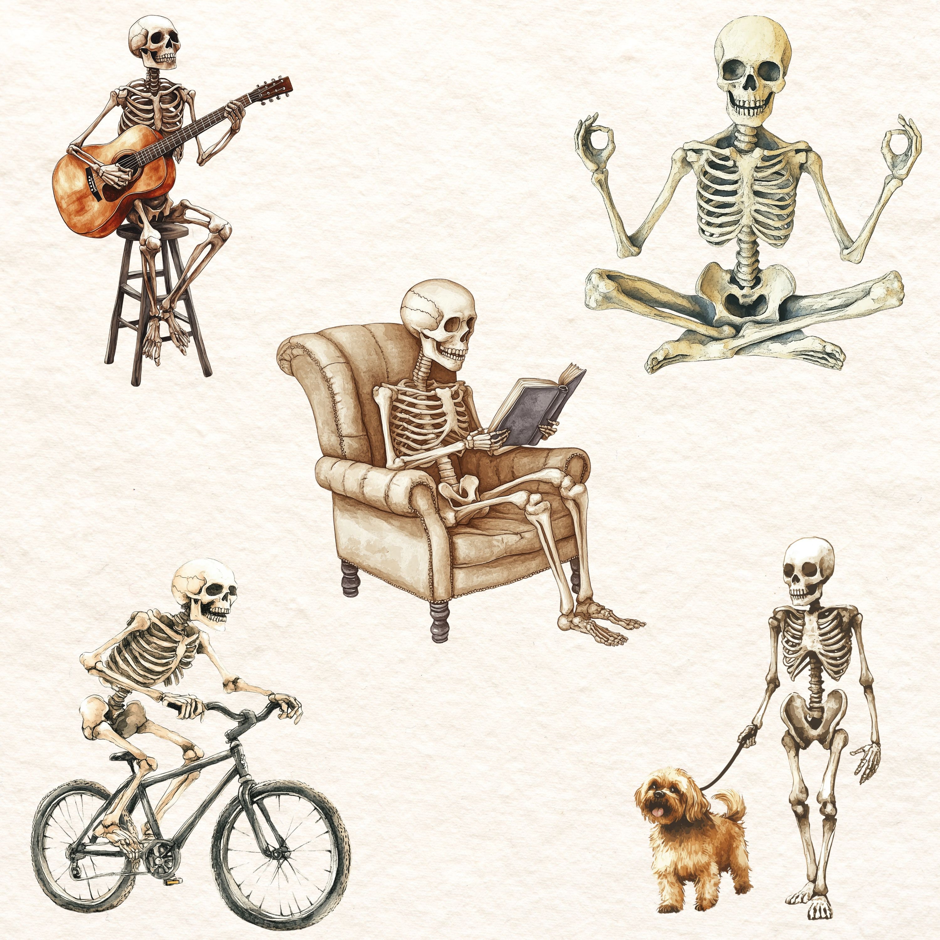 Skeletons Doing Everyday Things Clipart Pack | Funny Skeleton Clip Art ...