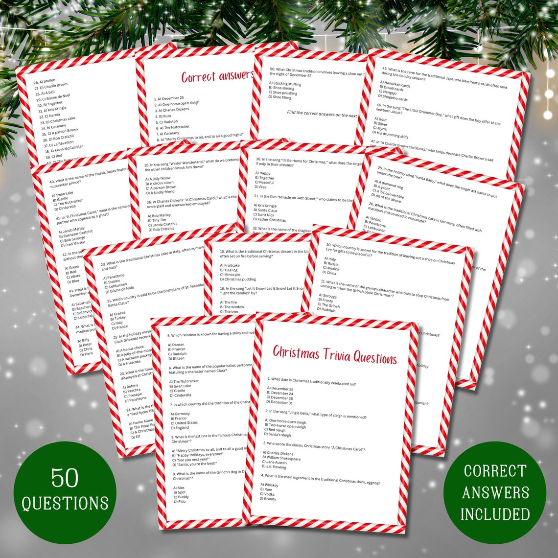 Christmas Trivia Questions With Correct Answers, Xmas Trivia Party Game ...