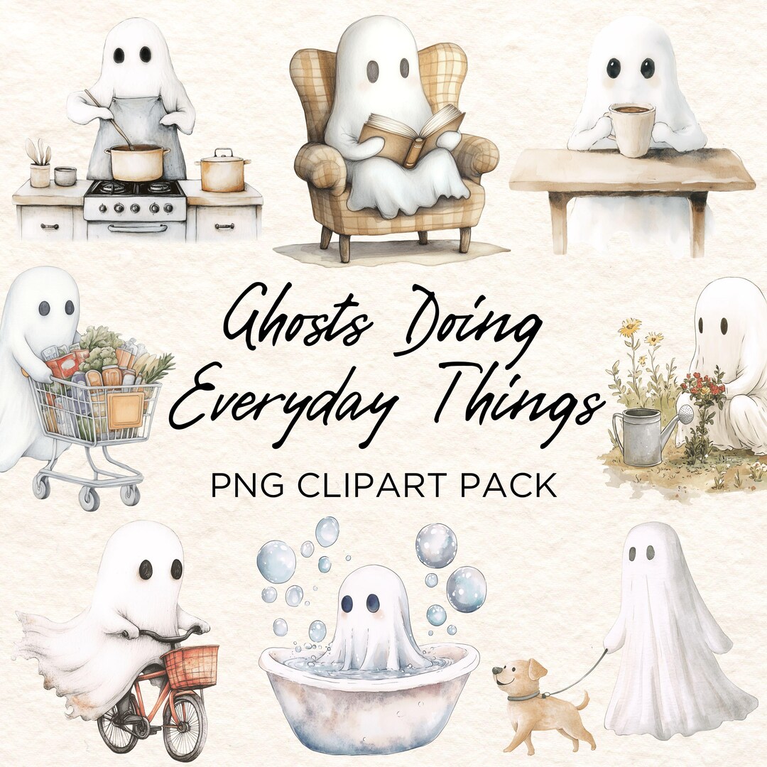 Ghosts Doing Everyday Things Clipart Pack, Cute Ghost Clip Art ...