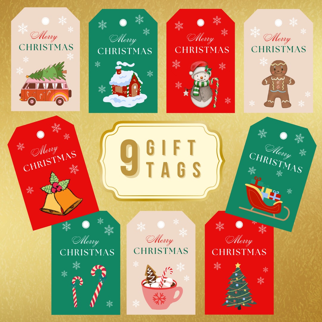 9 Printable Christmas Gift Tags Cute Christmas Gift Tags Retro Style ...
