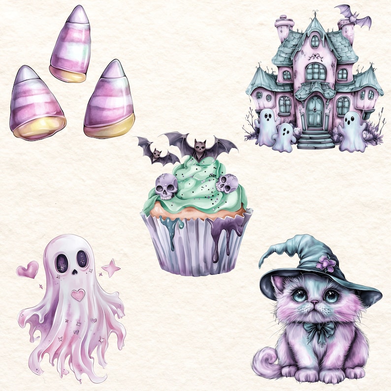 Pastel Goth Paradise Halloween Clipart Pack Cute Clip Art Collection 10 ...