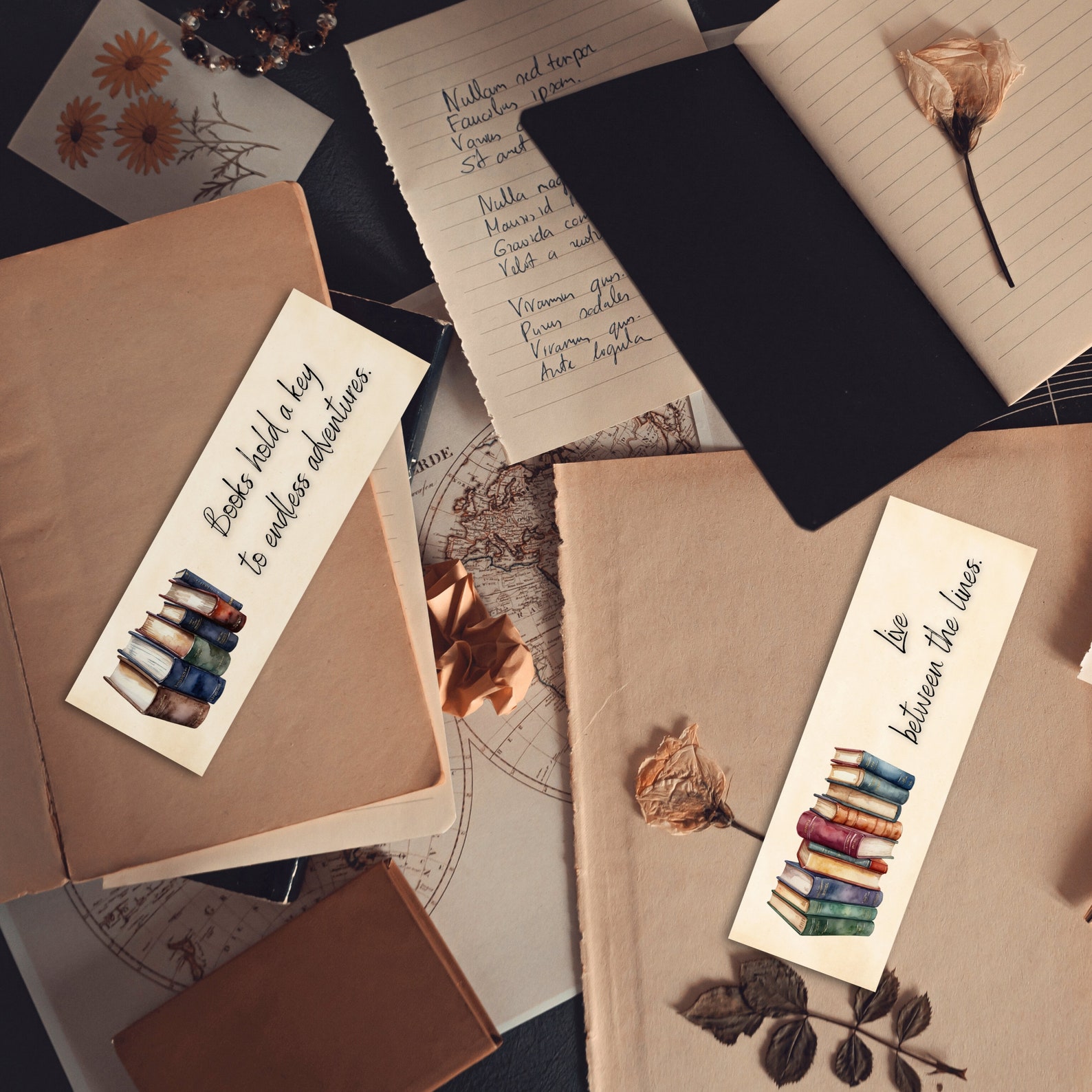 Stacked Books Printable Bookmarks Set of 5 Bookmarks for Booklovers ...