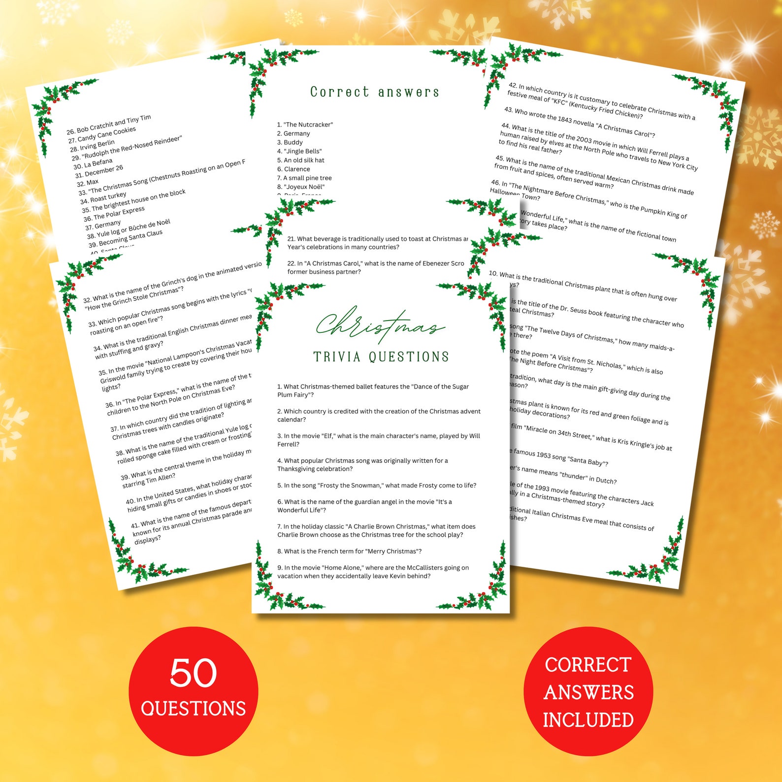 Christmas Trivia Questions With Correct Answers, Xmas Trivia Party Game ...