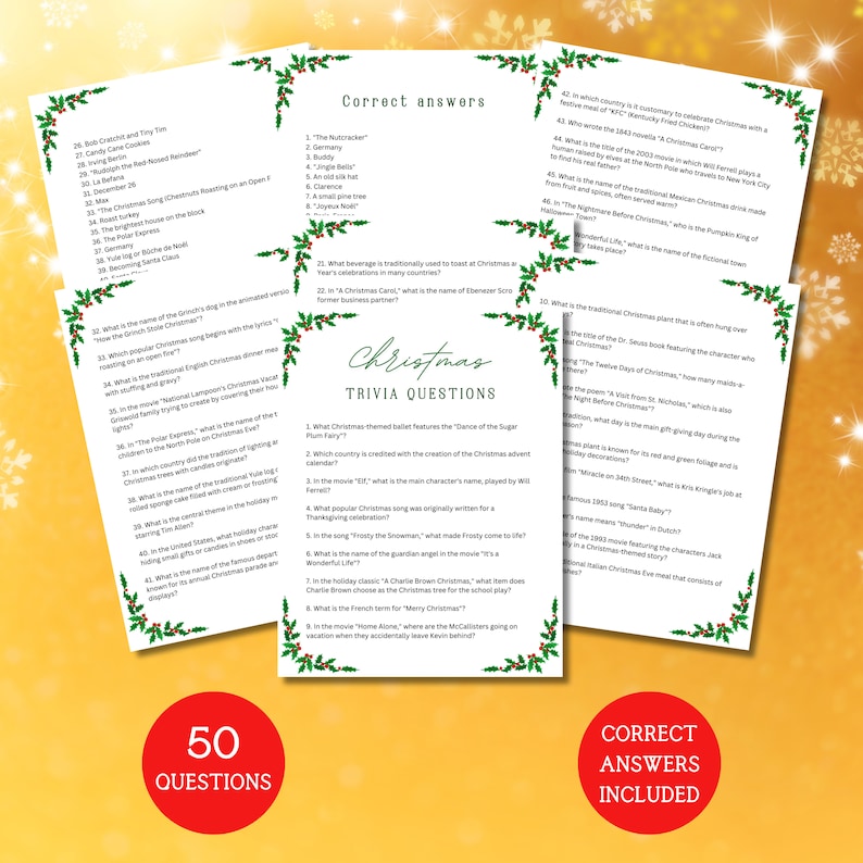 Christmas Trivia Questions With Correct Answers, Xmas Trivia Party Game ...