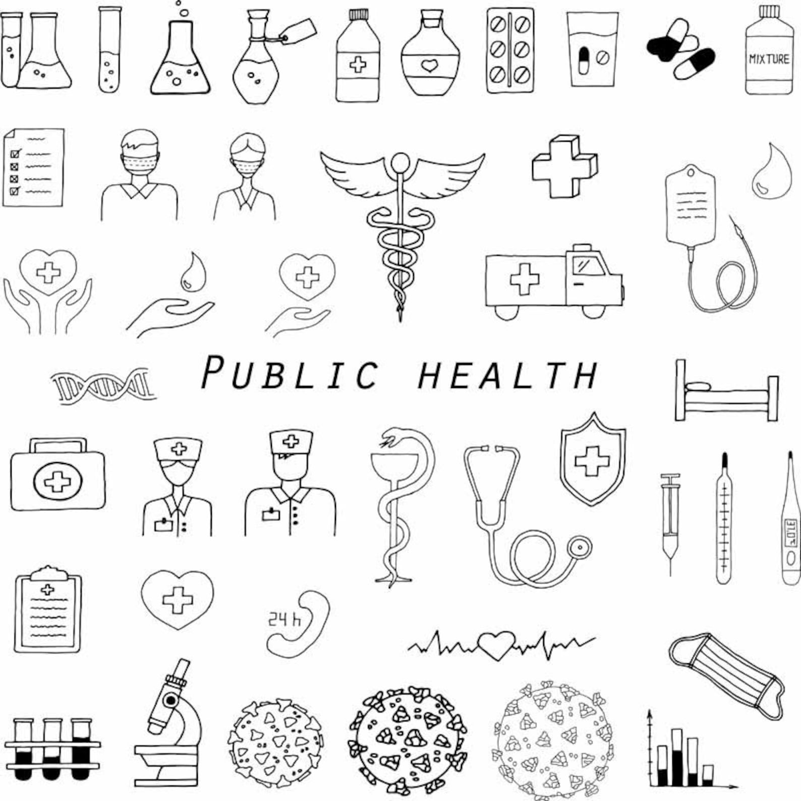 Hand-drawn Public Health Doodle Clipart, Medical Icon Set, Hospital ...
