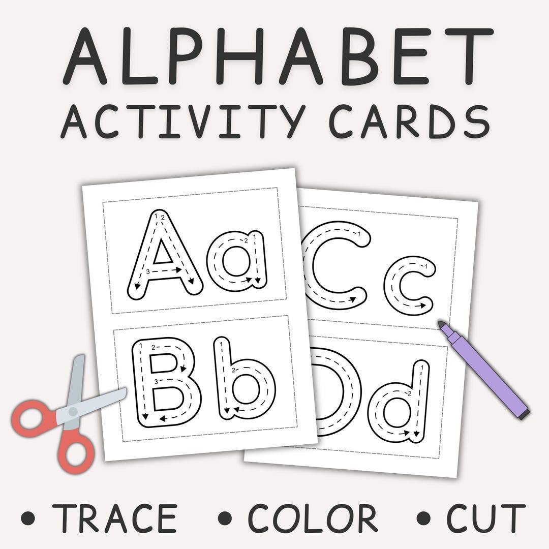Alphabet Activity Cards, Printable Flashcards for Tracing, Coloring and ...