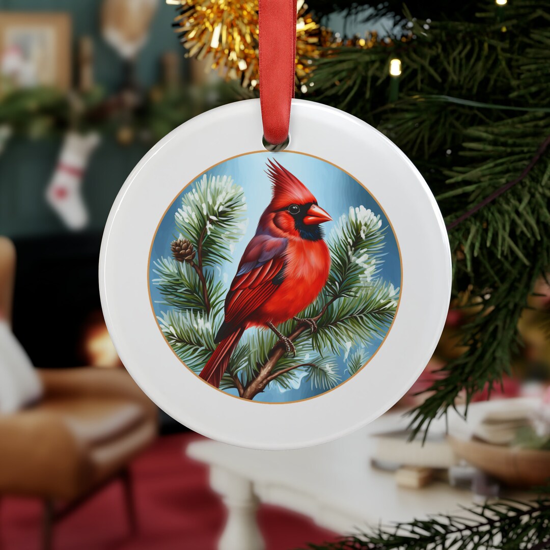 Cardinal Bird Acrylic Christmas Tree Ornament With Ribbon - Etsy