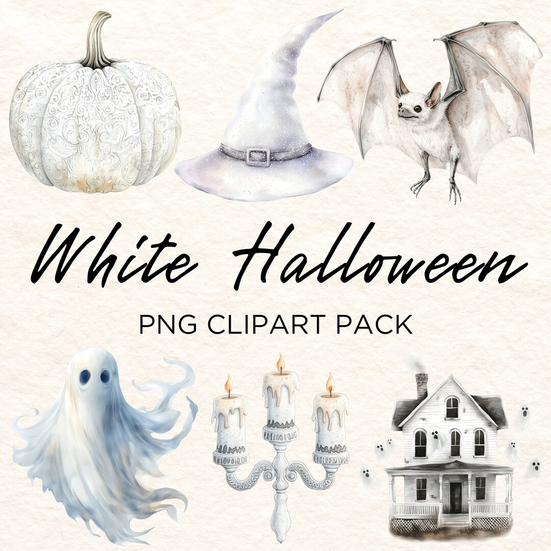 White Halloween Clipart Pack, Alternative Halloween Clip Art Images, 10 ...