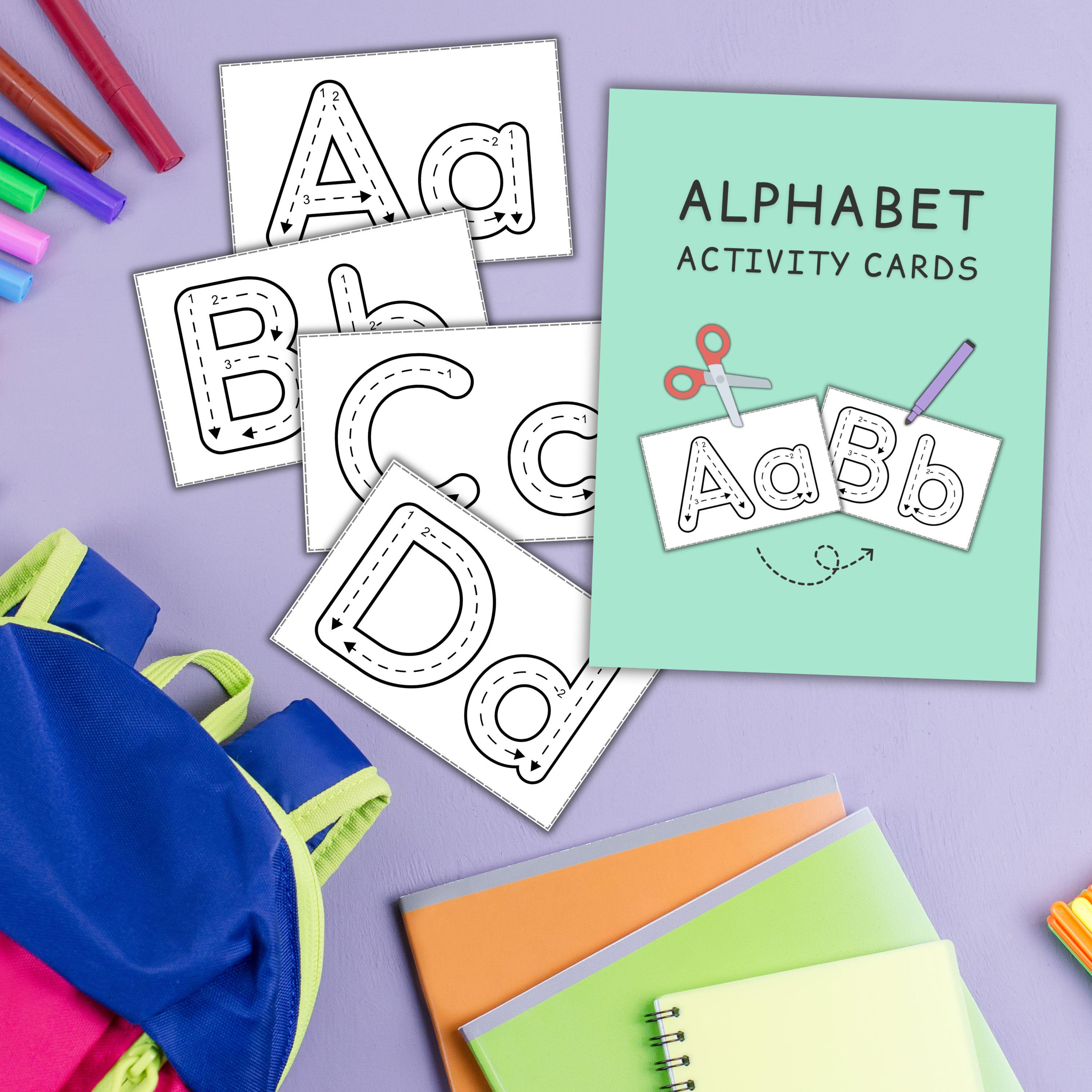 Alphabet Activity Cards, Printable Flashcards for Tracing, Coloring and ...