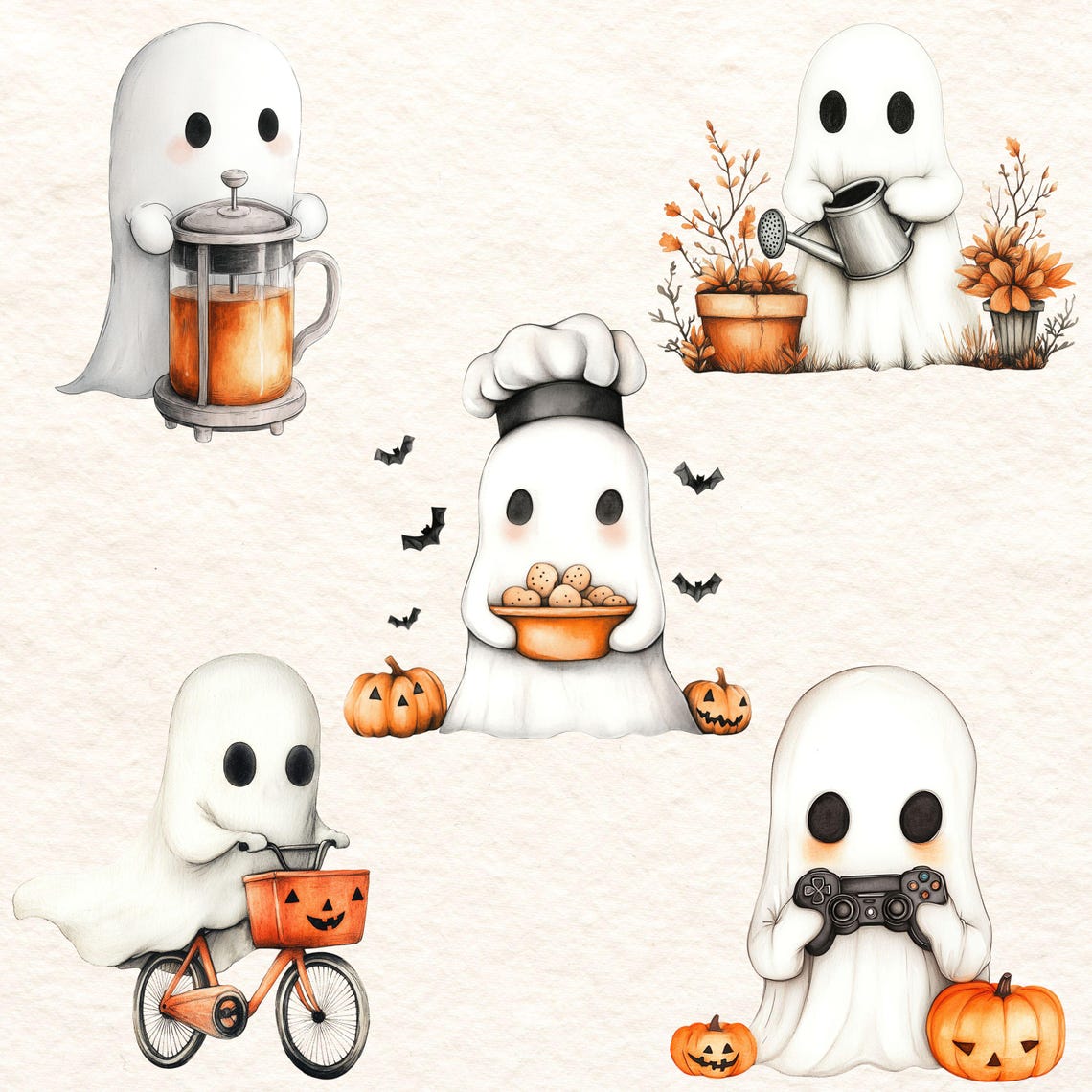 Ghosts Doing Everyday Things Clipart Pack, Cute Ghost Clip Art Images ...