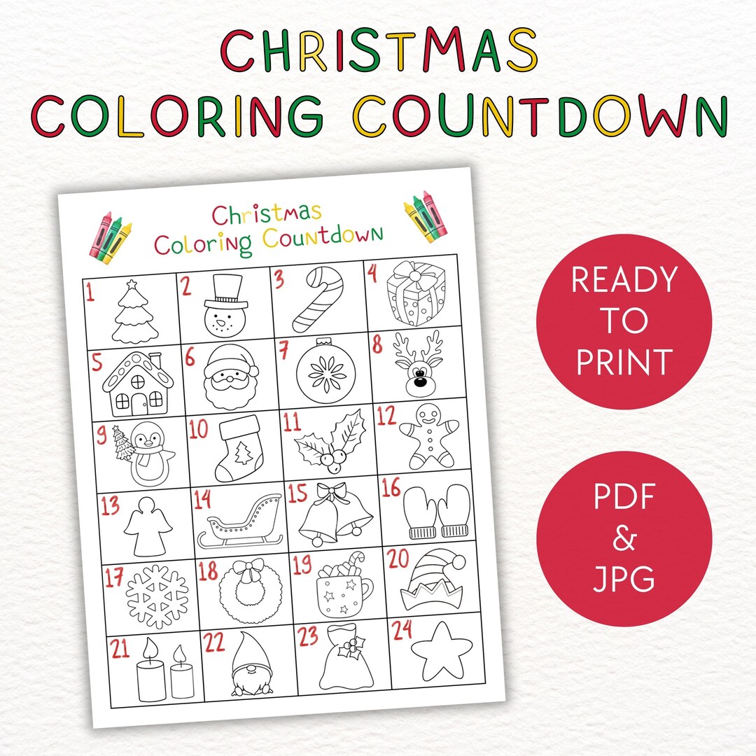 Christmas Coloring Countdown, Printable Countdown Calendar for Kids ...