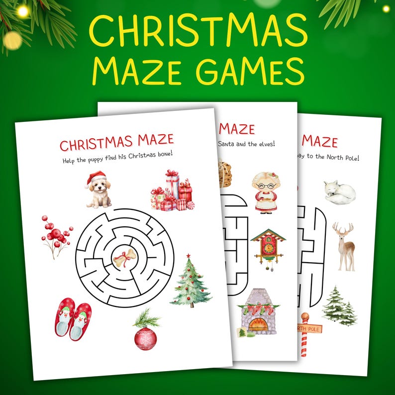 Christmas Maze Games for Kids, Printable Xmas Maze Puzzles for Children ...