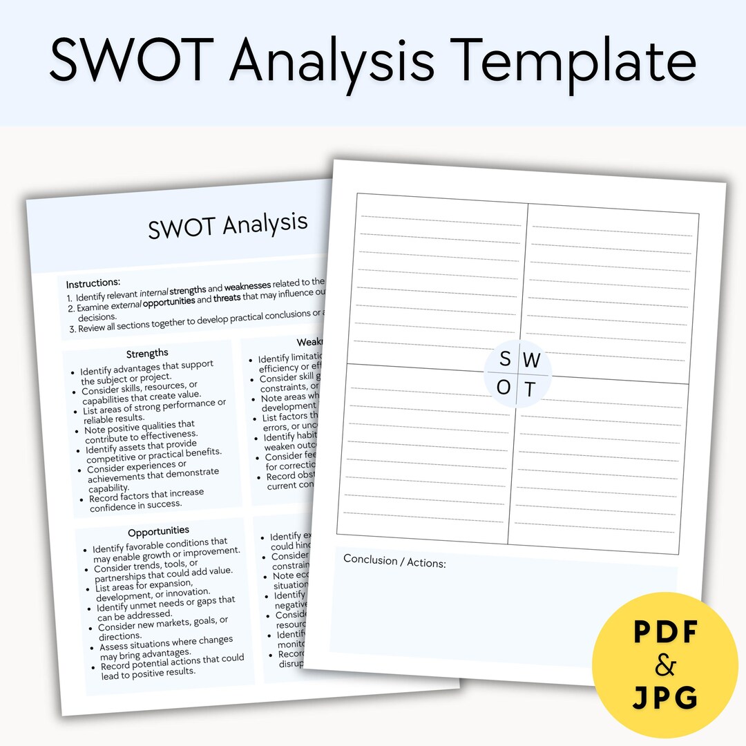 SWOT Analysis Template – General Purpose Planning Worksheet - Etsy