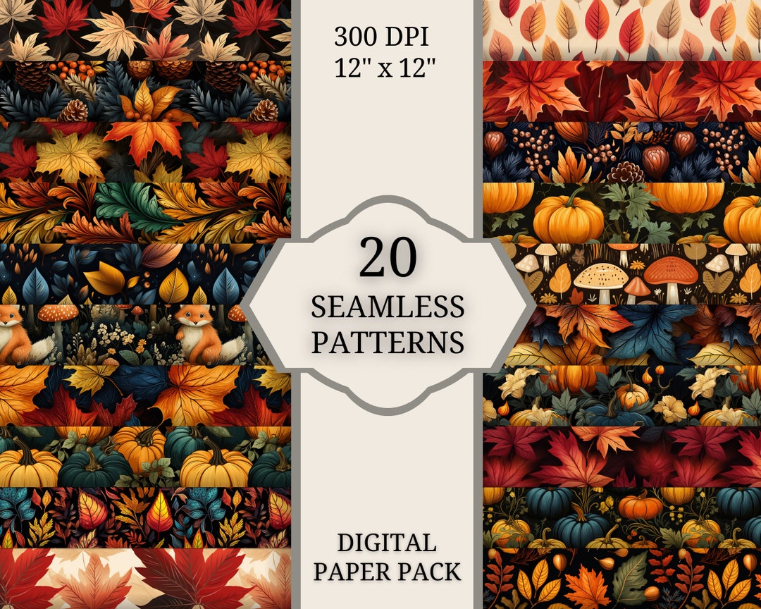 20 Autumn fall Digital Papers Fall Seamless Patterns Scrapbooking Paper ...