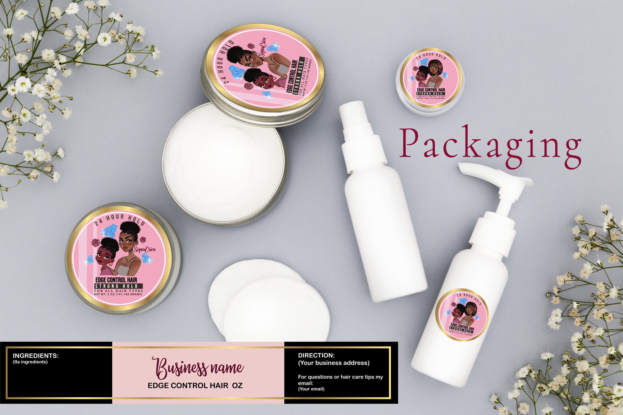 CUSTOM, Edge Control Labels Sticker Pink and Gold, Gold Edge Control ...