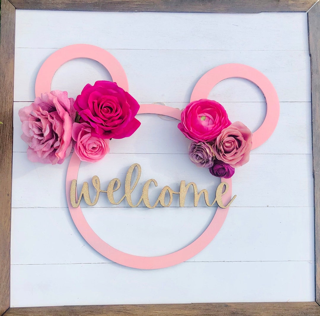 Welcome Mouse Sign Floral Welcome Mouse Sign Pink Floral - Etsy