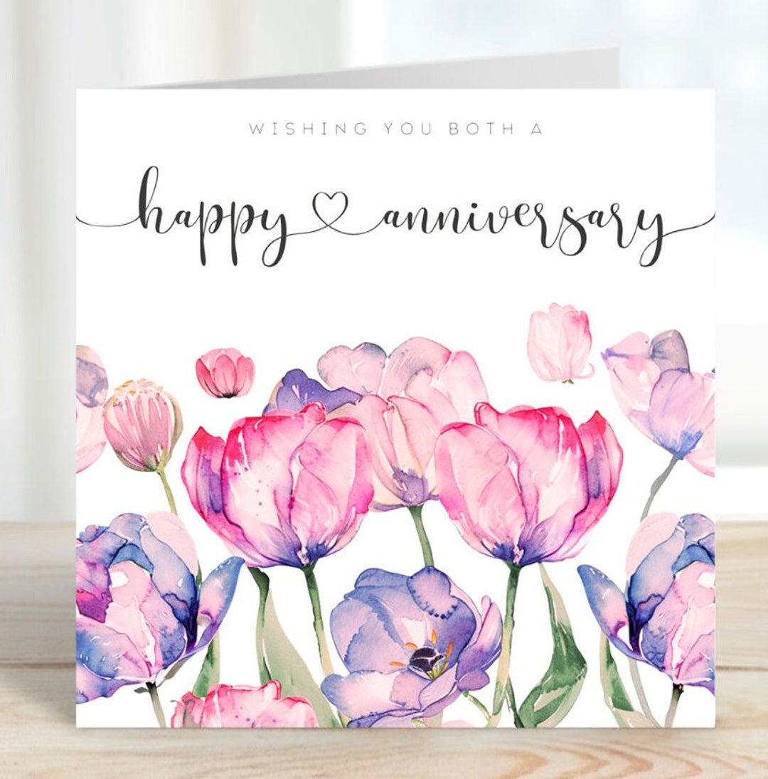 Anniversary Card for Couple - Watercolour Floral Tulip Design - Etsy UK