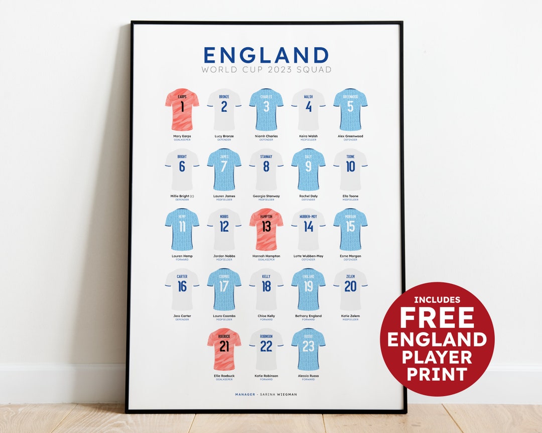 England Women's World Cup 2023 Squad Print - Lionesses Shirt Poster Art ...