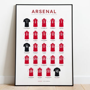 Arsenal Women's Super League 2023-24 Squad Print - Shirt Poster Art ...
