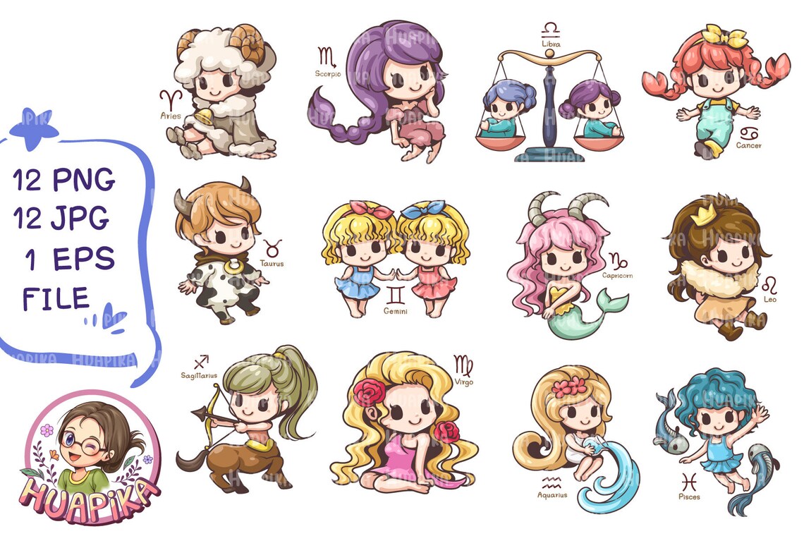 Cute Cartoon Character Zodiac Sign Design Cliparts Png, Eps, Jpg ...