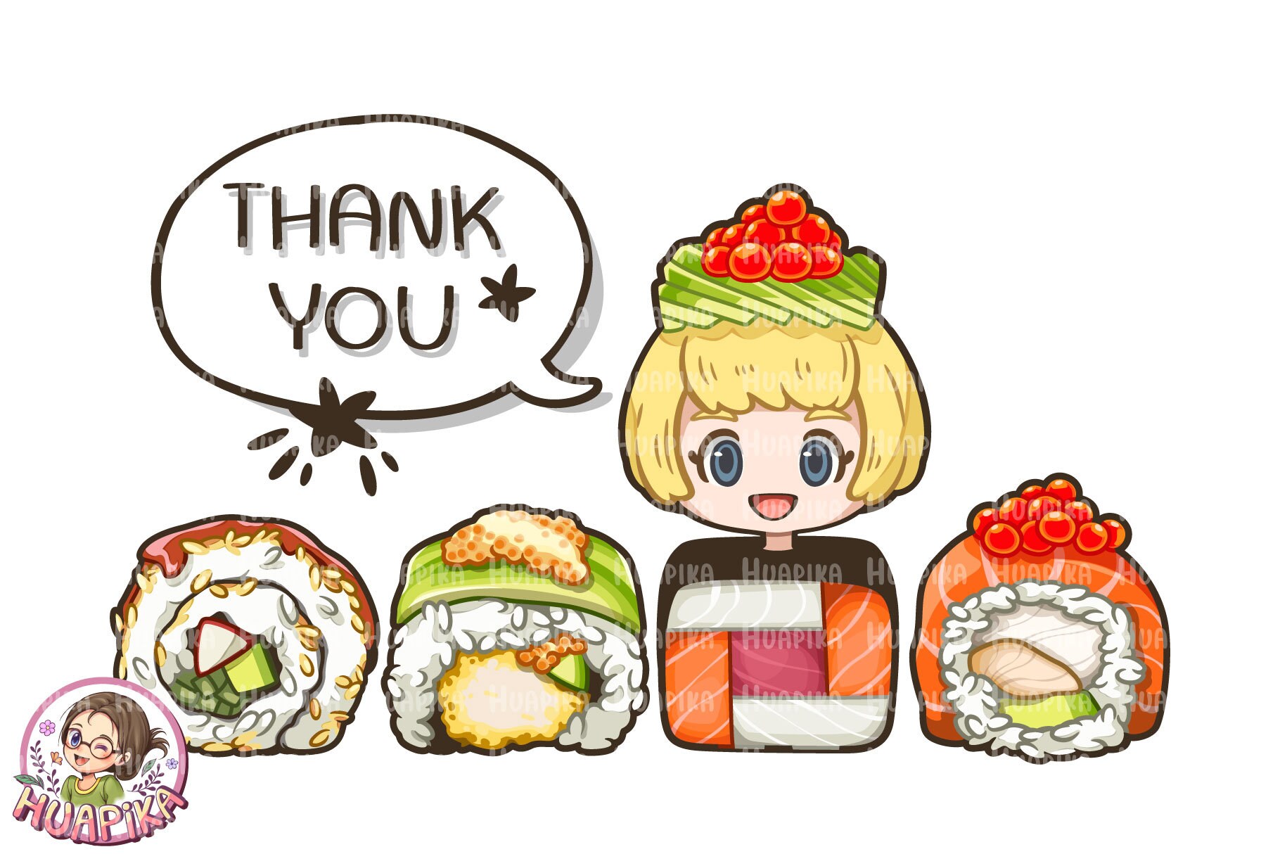 Illustration of Cute Cartoon Sushi With Character Design Cliparts, Png ...