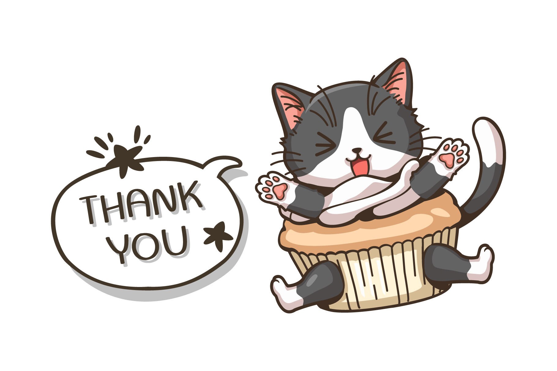 Cute Cartoon Character Cat With Cupcake and Cat Paw Print Design ...