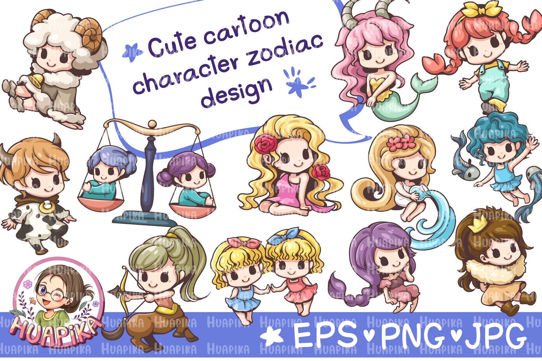 Cute Cartoon Character Zodiac Sign Design Cliparts Png, Eps, Jpg ...