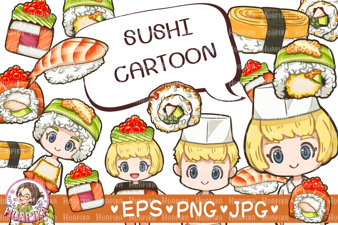 Illustration of Cute Cartoon Sushi With Character Design Cliparts, Png ...