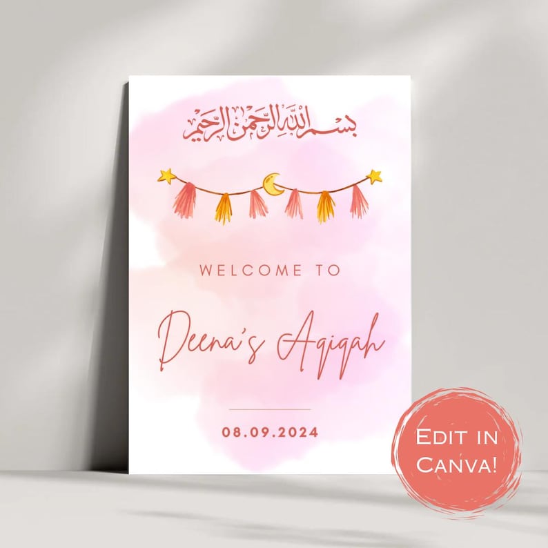 Editable Printable Aqiqah Welcome Sign Digital Canva Template Muslim ...