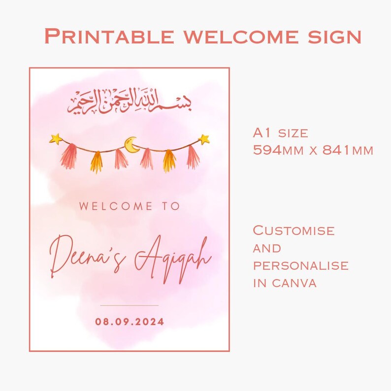 Editable Printable Aqiqah Welcome Sign Digital Canva Template Muslim ...