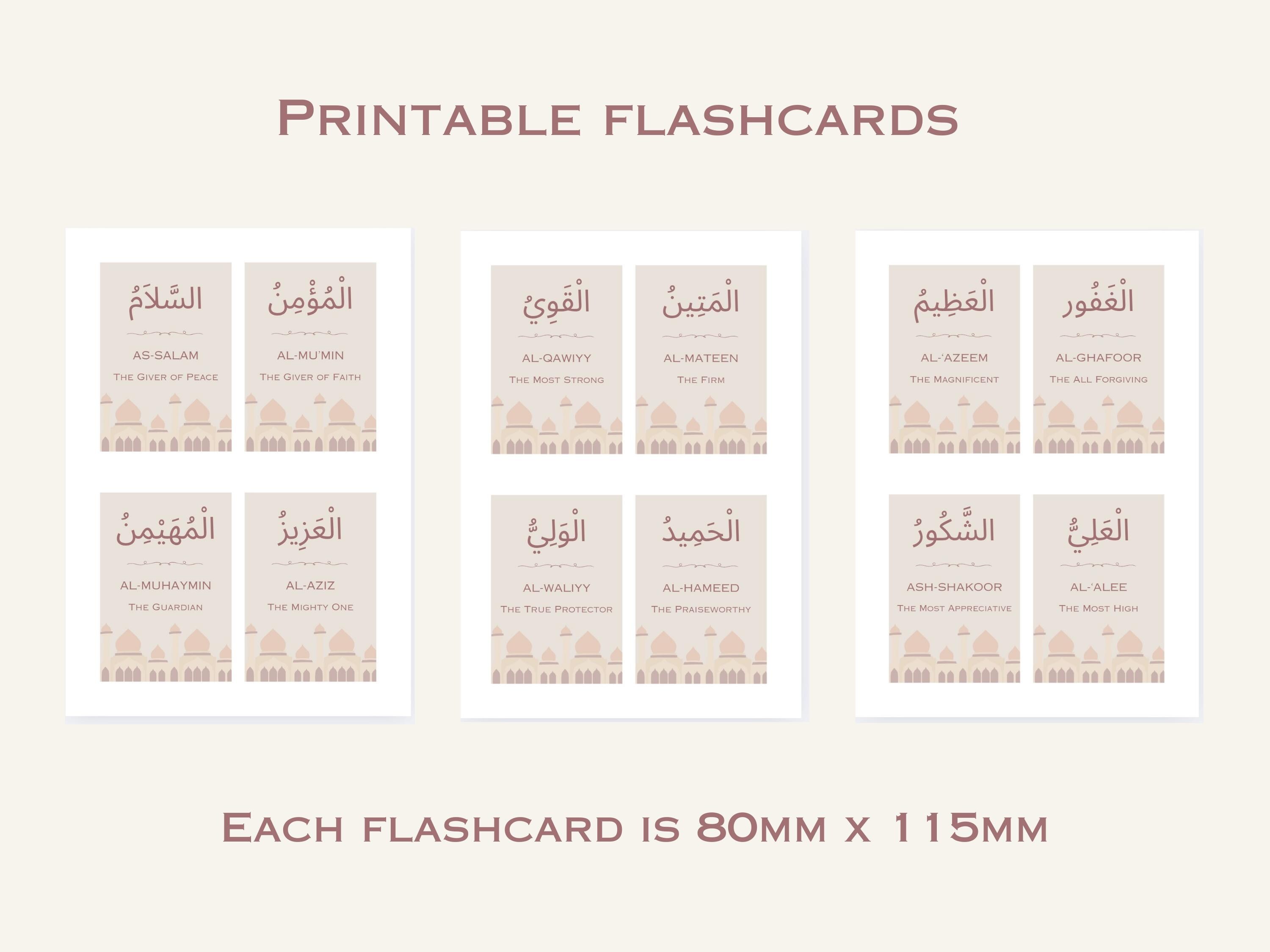 99 Names of Allah Al Asma Ul Husna Printable Islamic Dhikr Flashcards ...