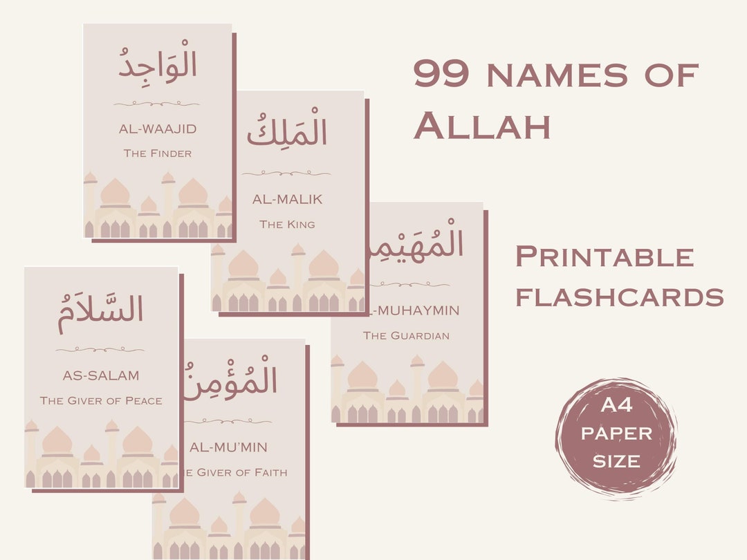 99 Names of Allah Al Asma Ul Husna Printable Islamic Dhikr Flashcards ...