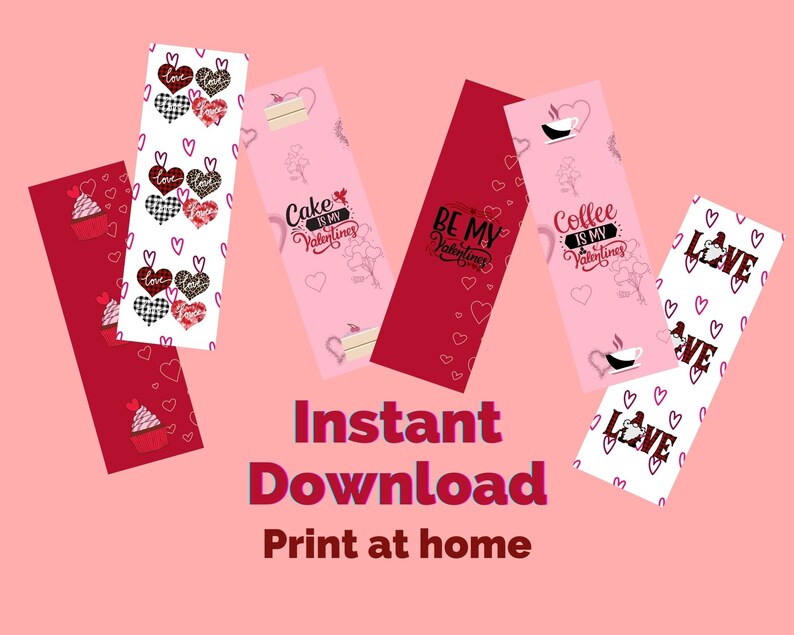 Valentines Day Printable Bookmarks, 12 Printable Bookmarks Bundle ...