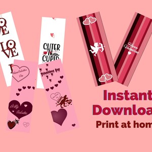 Valentines Day Printable Bookmarks, 12 Printable Bookmarks Bundle ...