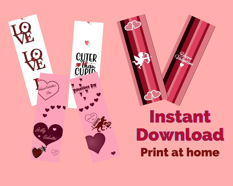 Valentines Day Printable Bookmarks, 12 Printable Bookmarks Bundle ...