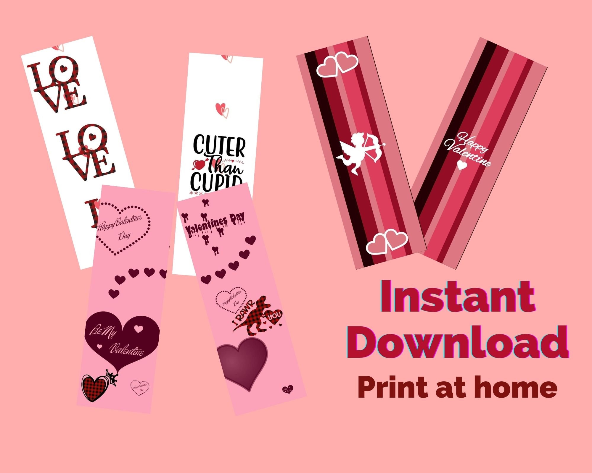 Valentines Day Printable Bookmarks, 12 Printable Bookmarks Bundle ...