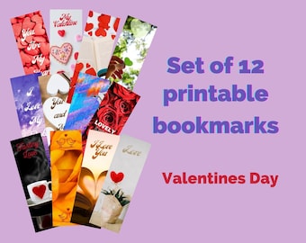 Valentines Day Printable Bookmarks, 12 Printable Bookmarks Bundle ...