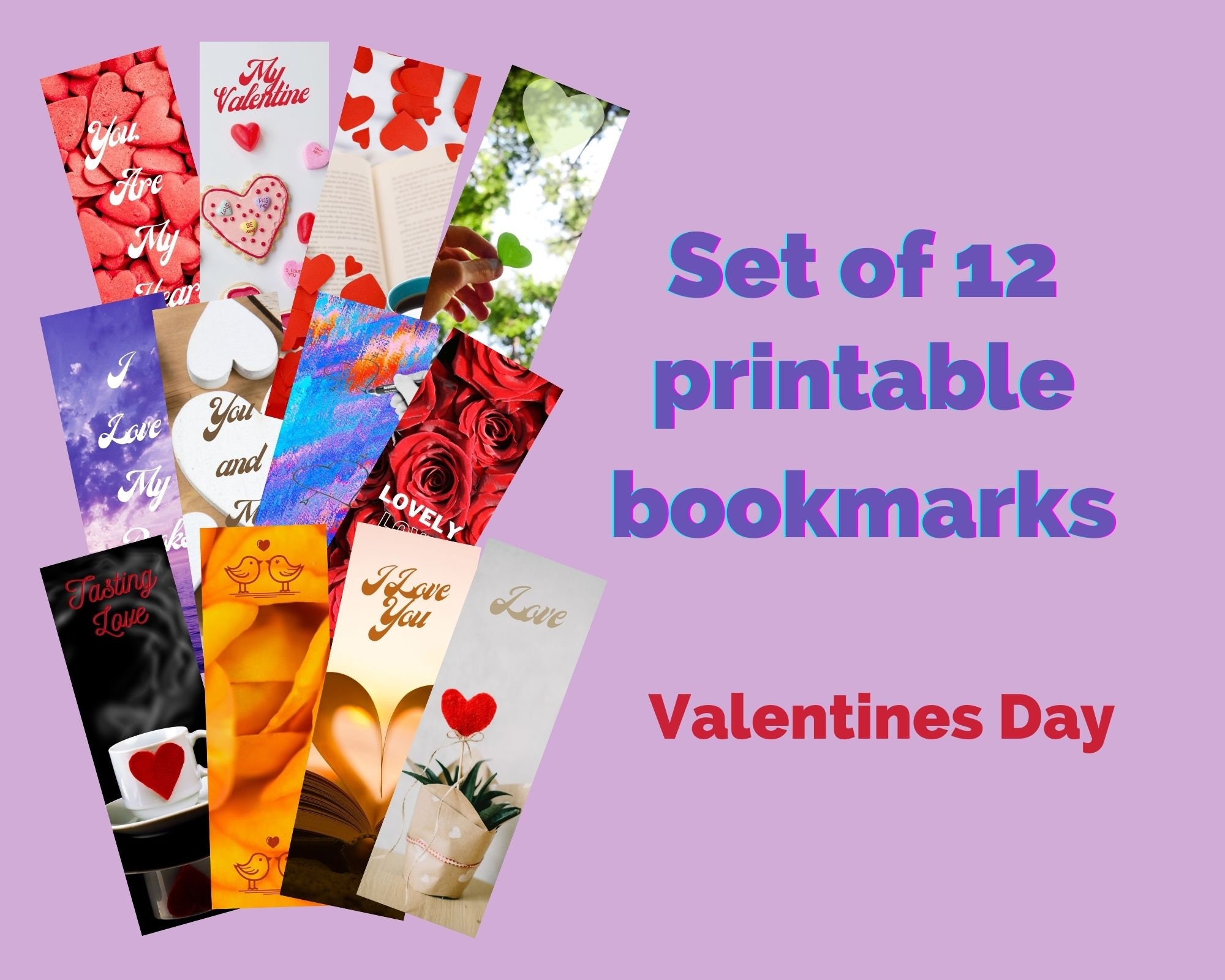 Valentines Day Printable Bookmarks, 12 Printable Bookmarks Bundle ...