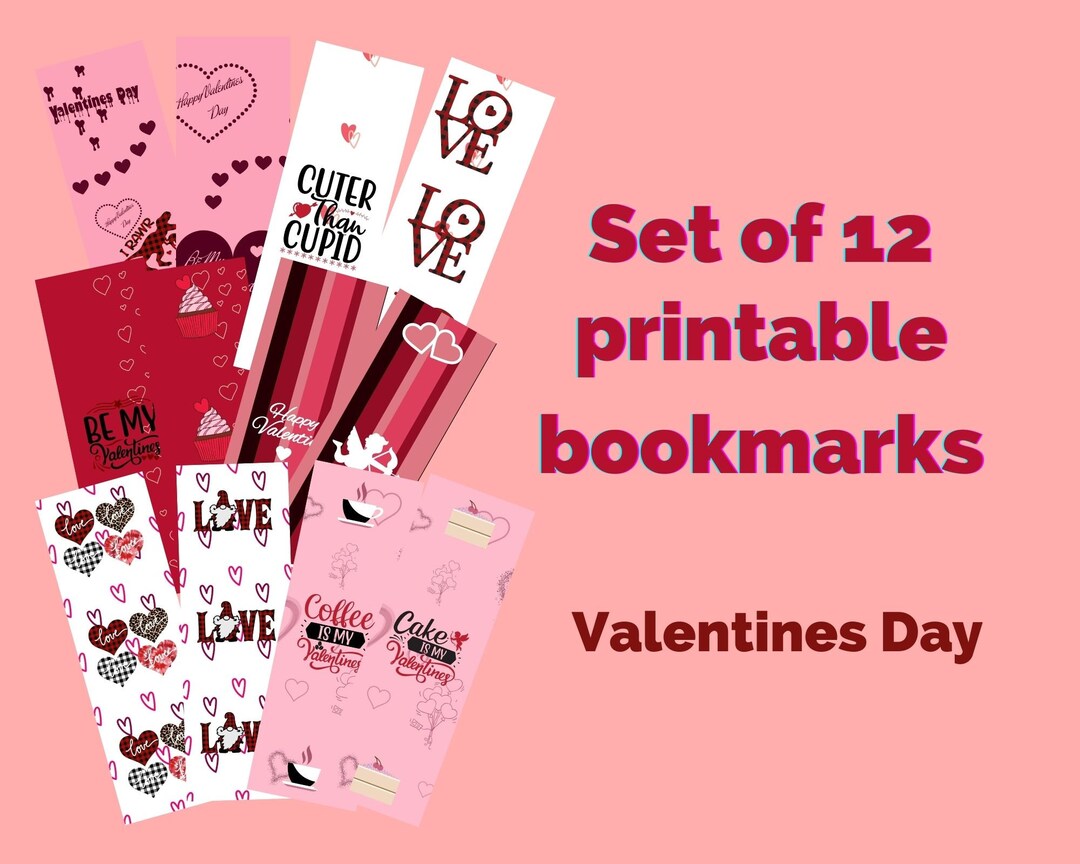 Valentines Day Printable Bookmarks, 12 Printable Bookmarks Bundle ...