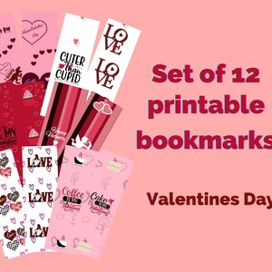 Valentines Day Printable Bookmarks, 12 Printable Bookmarks Bundle ...