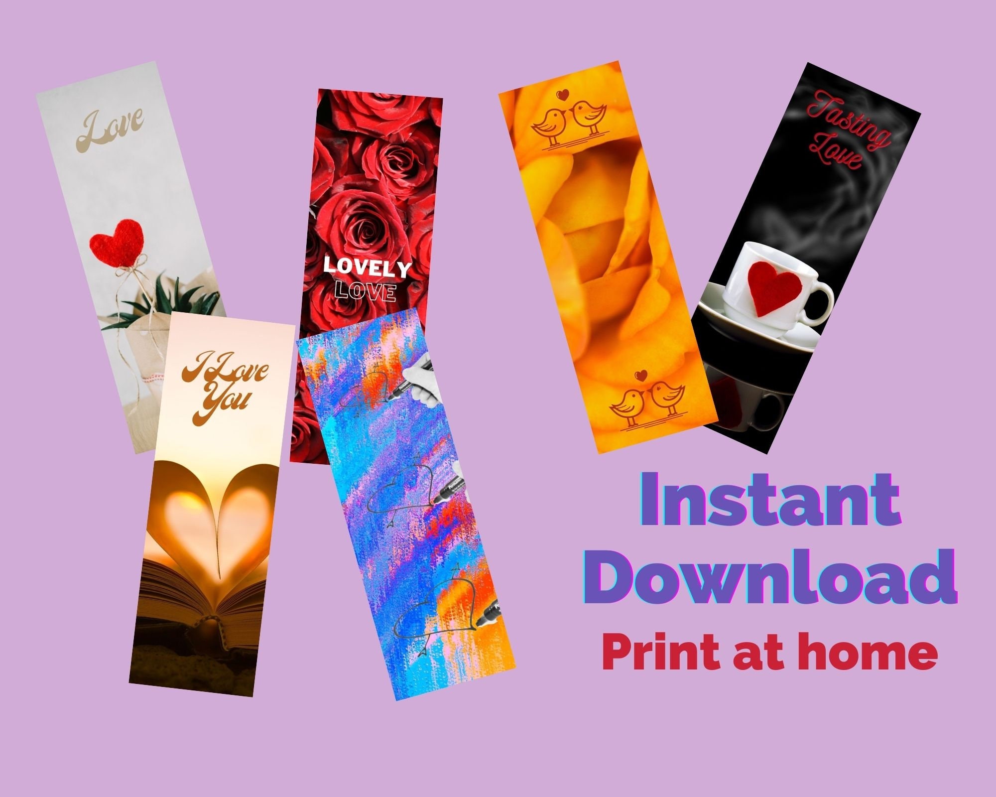 Valentines Day Printable Bookmarks, 12 Printable Bookmarks Bundle ...