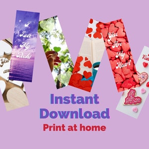 Valentines Day Printable Bookmarks, 12 Printable Bookmarks Bundle ...