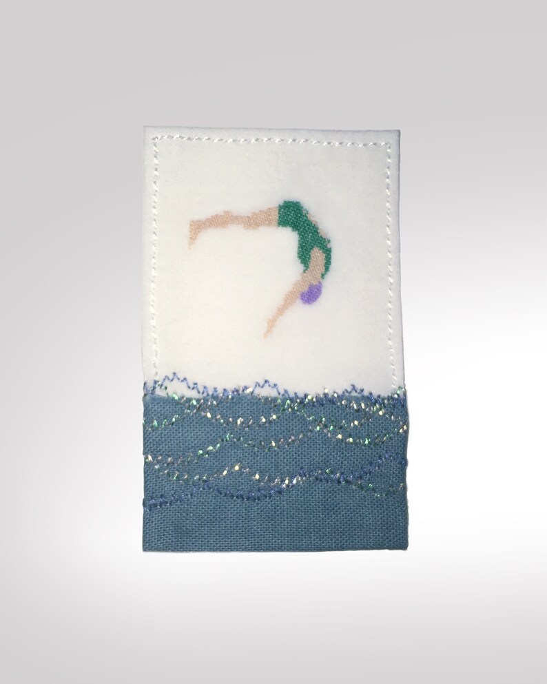 Swimmer Card, Diver Card, Embroidered Card, Female Swimmer Card, Sea ...