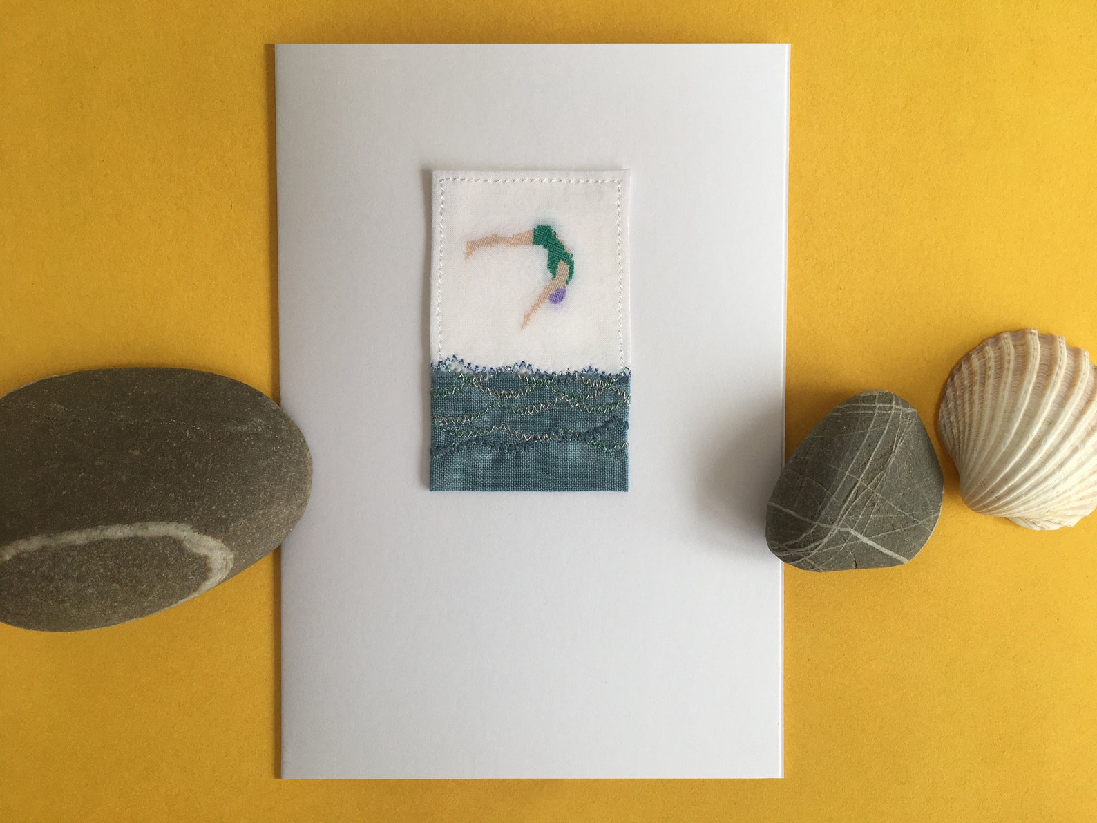 Swimmer Card Diver Card Embroidered Card Female Swimmer - Etsy