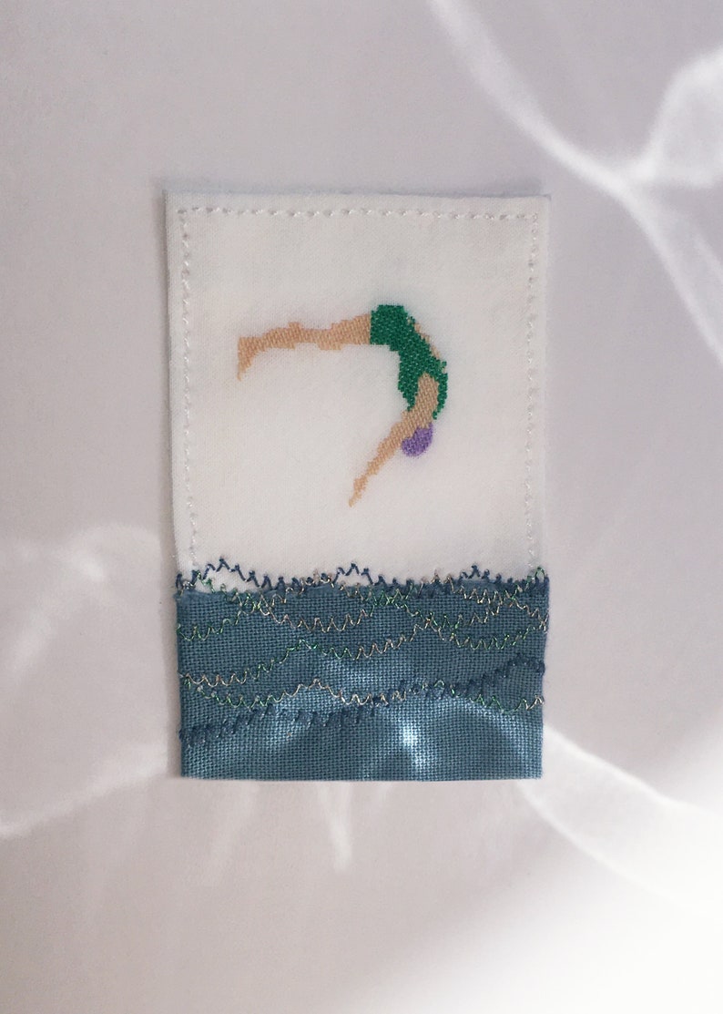 Swimmer Card Diver Card Embroidered Card Female Swimmer - Etsy