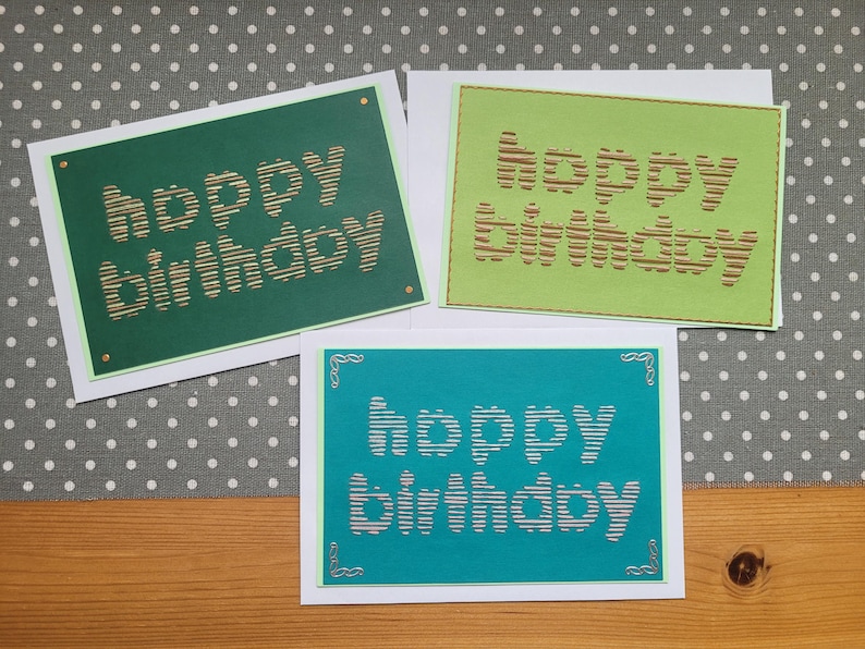 3 HAPPY BIRTHDAY Greeting Cards, DIN A6, Hand-embroidered and Decorated ...